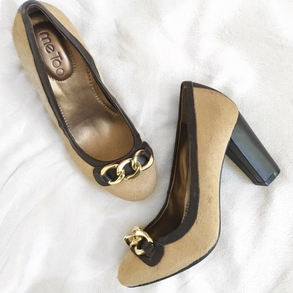 me too | Shoes | Salebrand New Me Too Tan Haircalf Buckle Heels | Poshmark